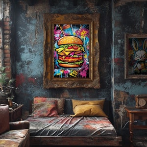Hamburger Graffiti Wall Art, Burger Printable Digital, Modern, Urban ...
