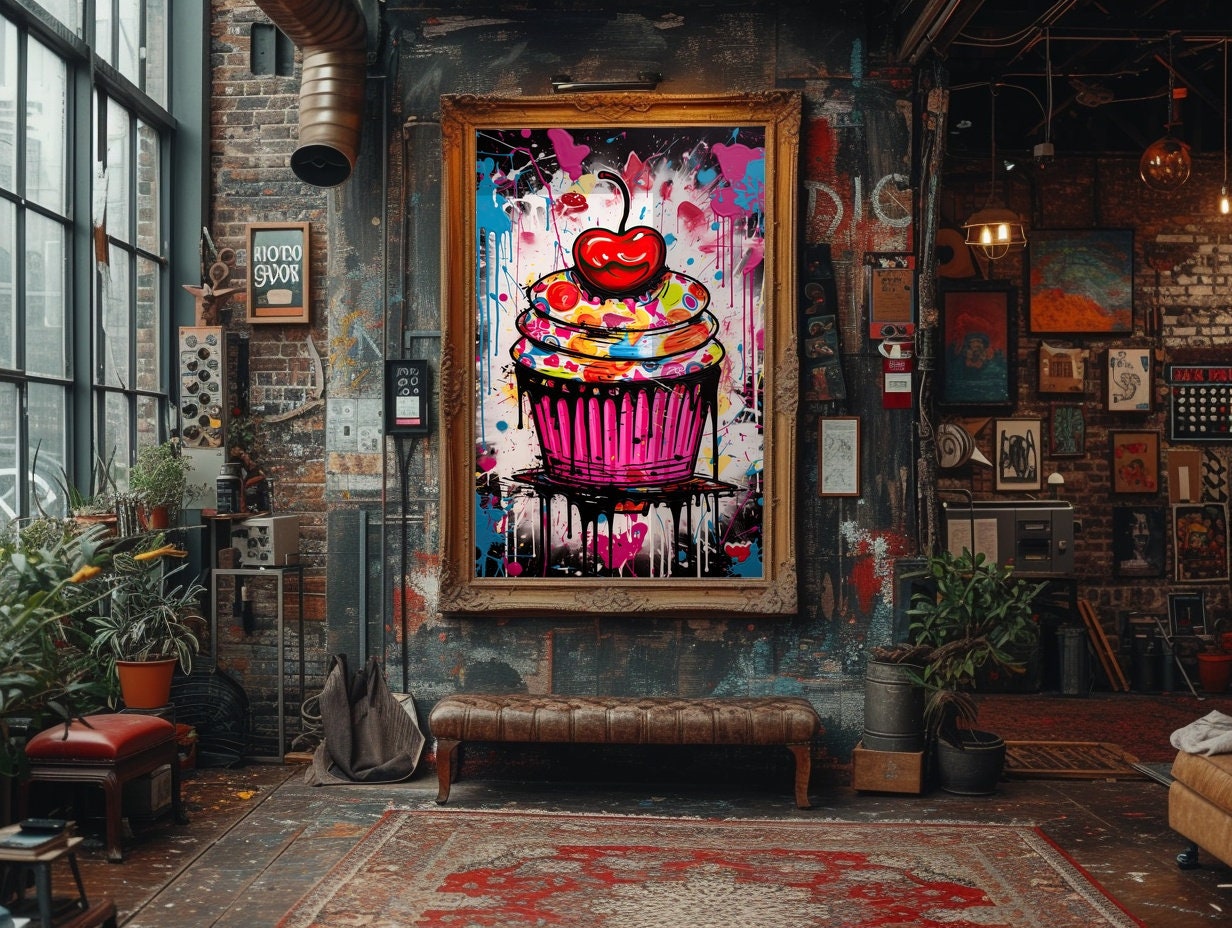 Colorful Cupcake Graffiti Wall Art, Digital Print, Modern, Urban ...