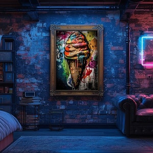 Ice Cream Graffiti Wall Art, Vanilla Waffle Cone Graffiti Print, Modern ...