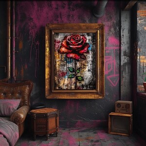 Red Rose Graffiti Wall Art, Digital Download, Colorful Rose Flower ...