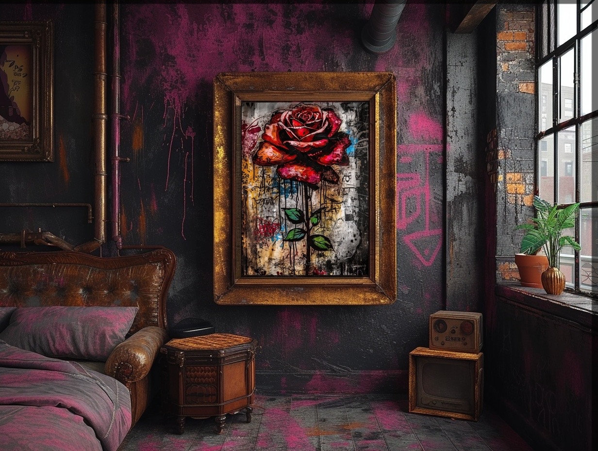 Red Rose Graffiti Wall Art, Digital Download, Colorful Rose Flower ...