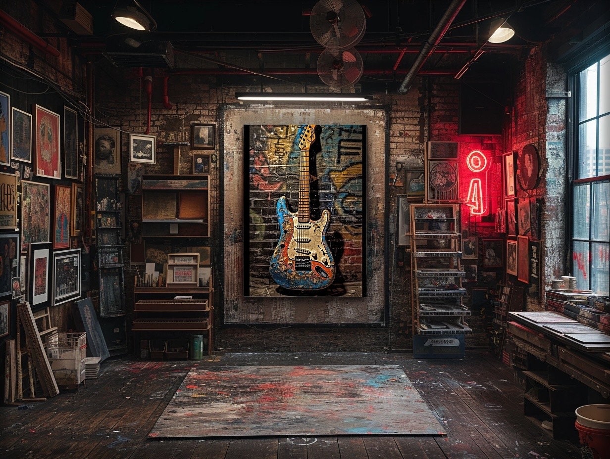 Guitar Graffiti Wall Art, Digital Download Print, Music Room Decor ...
