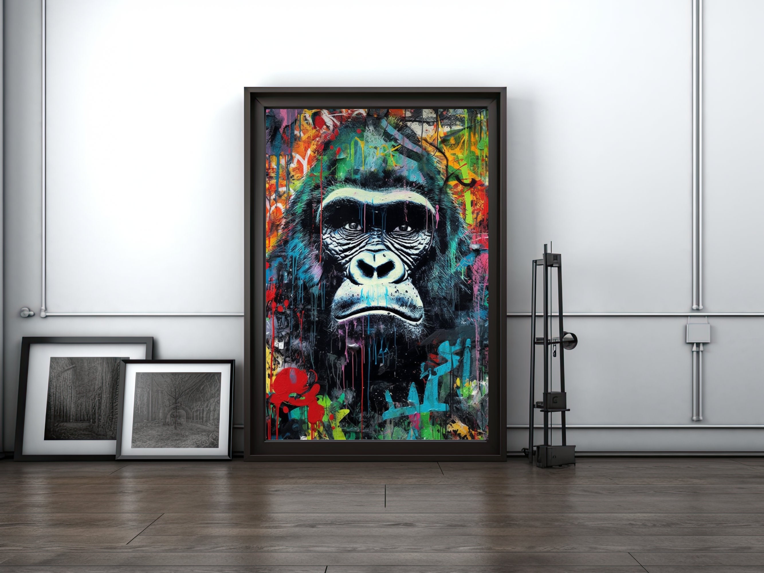 Gorilla Graffiti Wall Art, Colorful Monkey Gorilla Painting, Digital ...