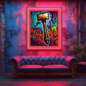 Thor Mjolnir Graffiti Wall Art, Printable Digital, Thor Hammer Wall ...