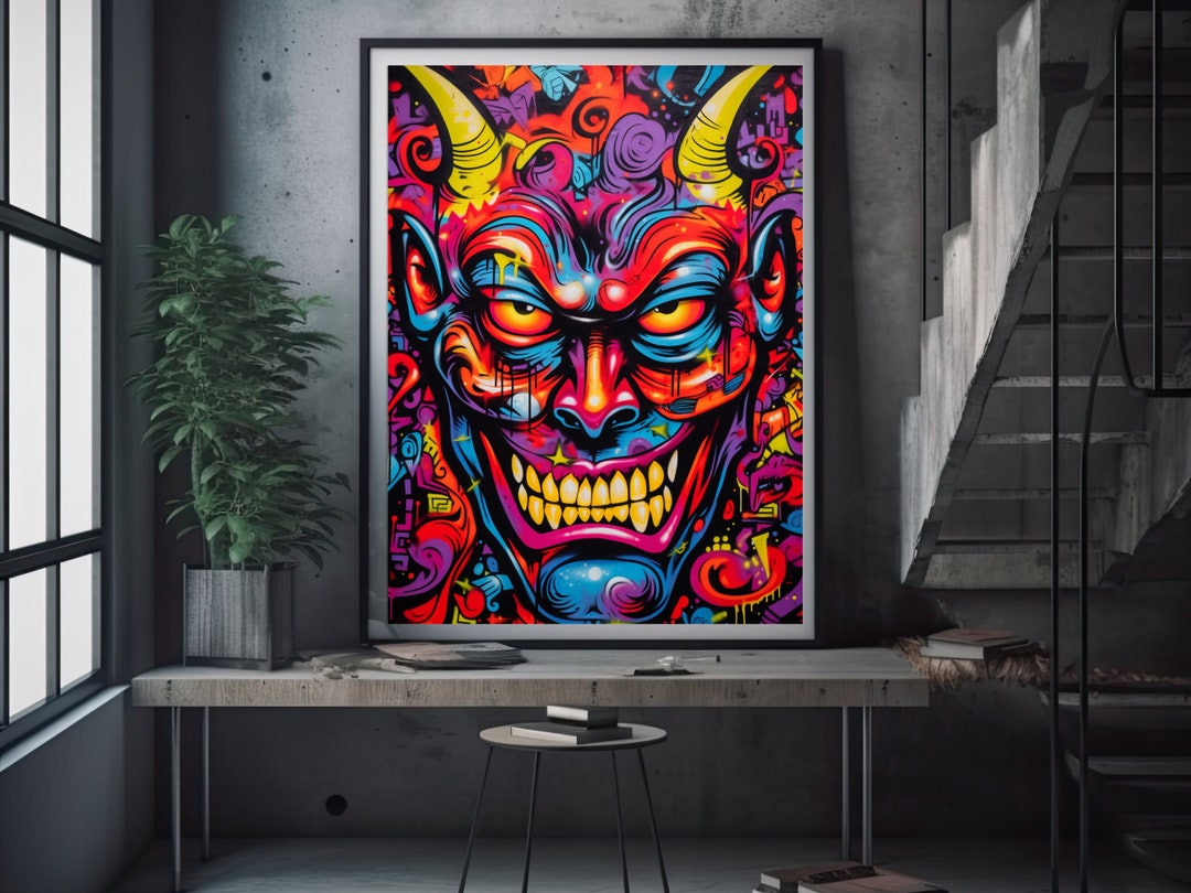 Devil Face Graffiti Wall Art, Digital Download, Evil Scary Halloween ...