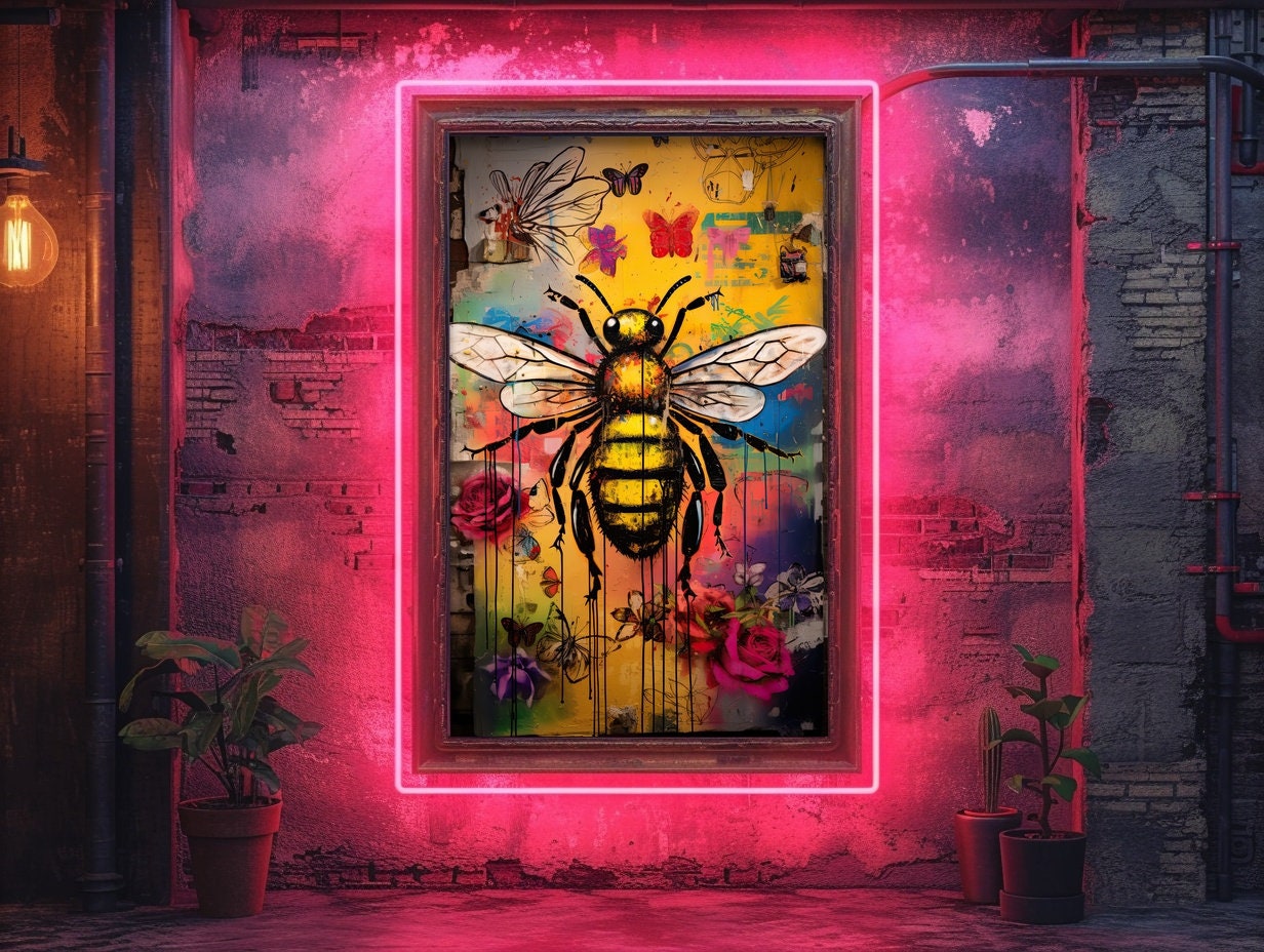 Urban Honeybee Art Print, Vibrant Bee Graffiti Decor, Modern Street Art ...
