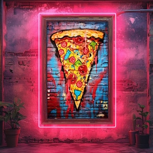 Pizza Slice Graffiti Wall Art, Pizza Print Digital Art, Pepperoni Pizza ...