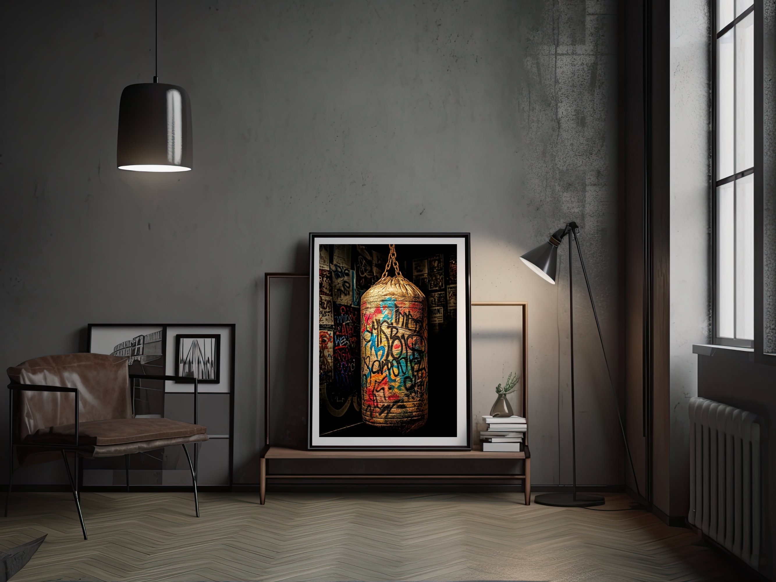 Boxing Graffiti Wall Art, Punching Bag Graffiti Print Modern, Urban ...