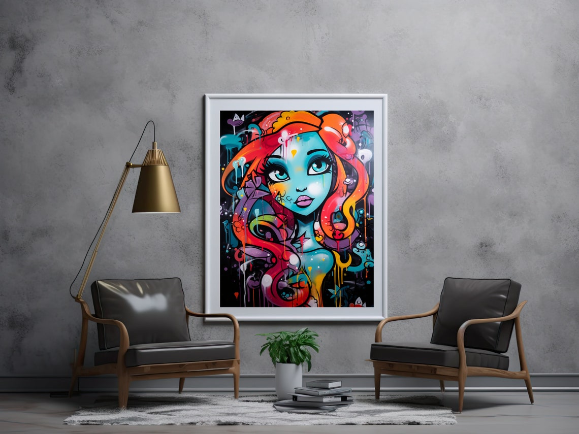 Mermaid Graffiti Wall Art Digital Download Colorful Fantasy - Etsy