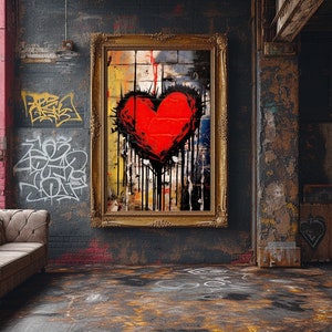 Romantic Heart Street Art Wall Decor, Expressive Colorful Graffiti ...