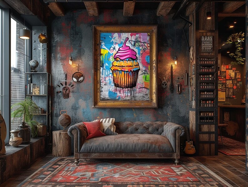 Urban Chic Cupcake Graffiti-Druck, Stilvolle moderne Küchenwandkunst ...