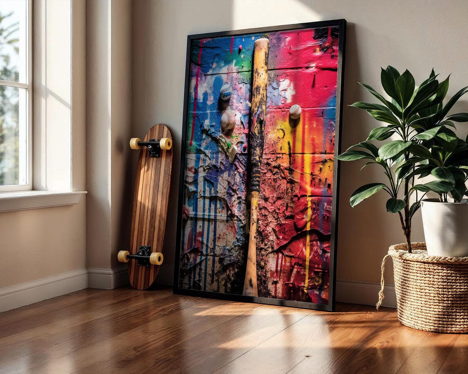 Baseball Bat Graffiti Wall Art, Printable Digital, Colorful Baseball ...