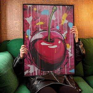 Red Cherry Graffiti Wall Art, Printable Digital, Colorful Fruit Wall ...