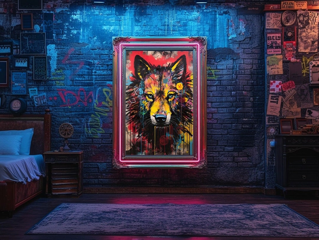 Wolf Head Graffiti Wall Art, Digital Print, Colorful Wolf Wall Decor ...