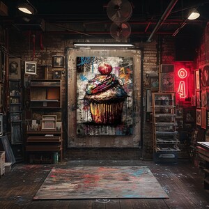 Digital Graffiti Cupcake Art, Vibrant Urban Kitchen Decor, Street Pop ...