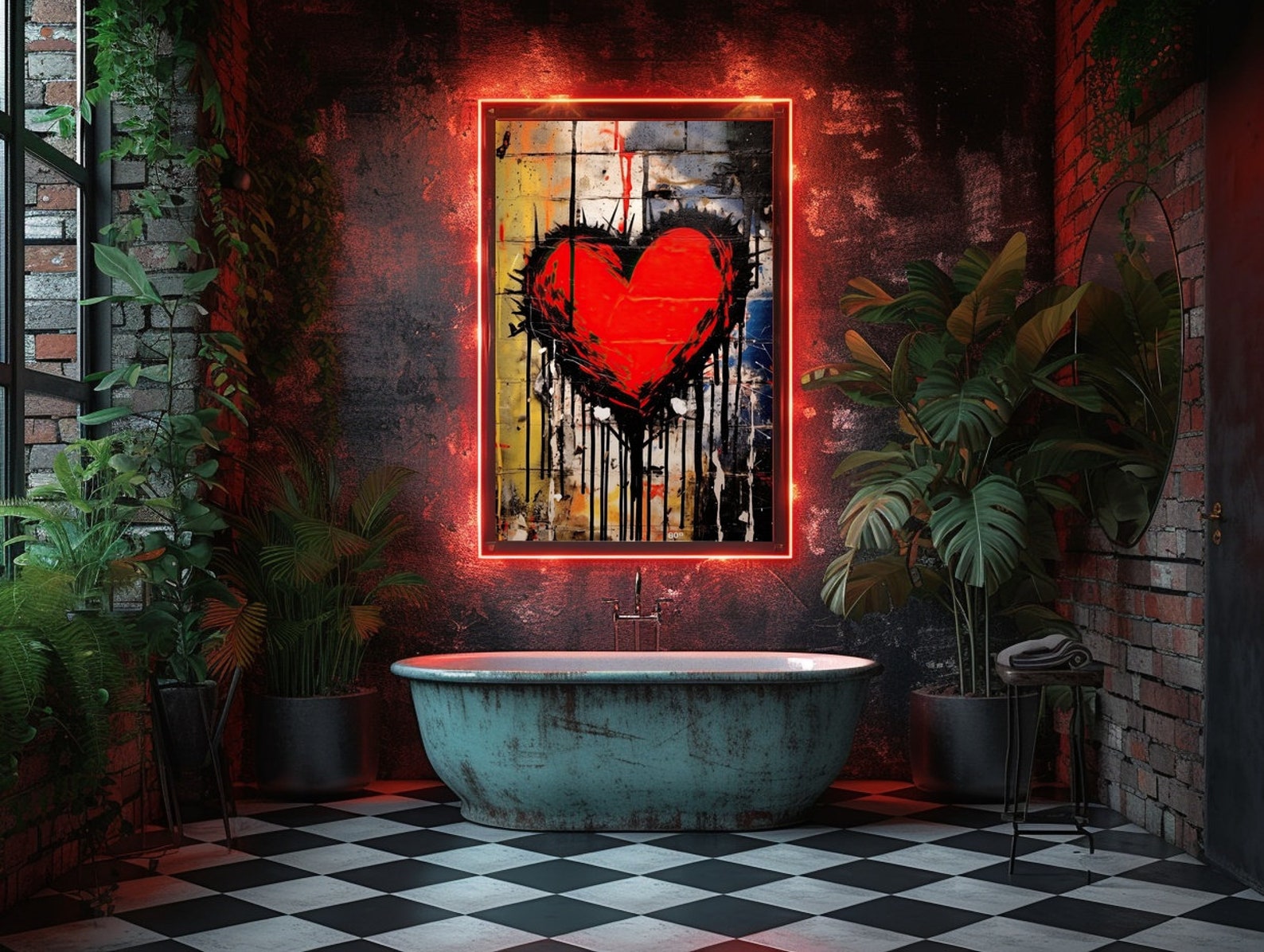 Romantic Heart Street Art Wall Decor, Expressive Colorful Graffiti ...