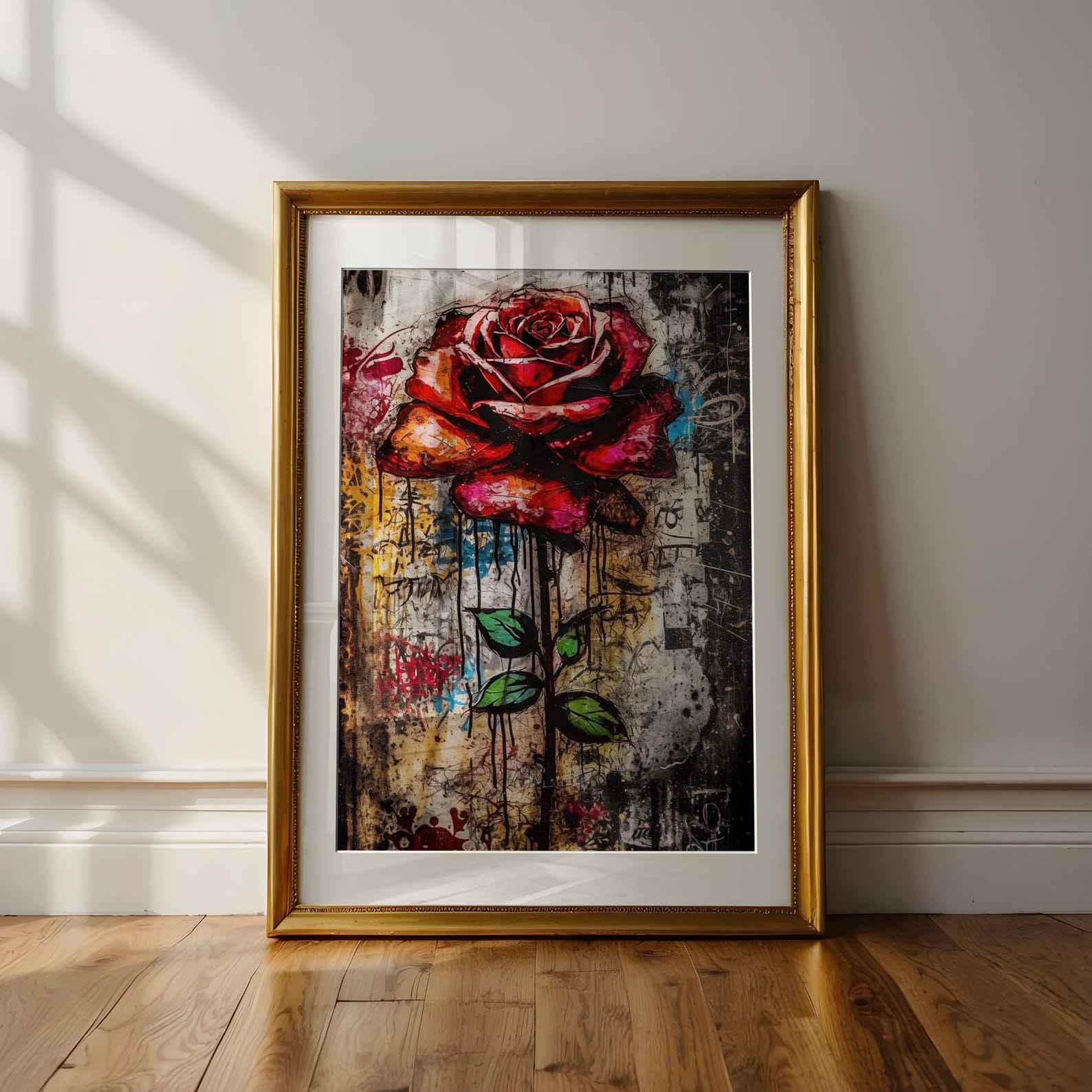 Red Rose Graffiti Wall Art, Digital Download, Colorful Rose Flower ...