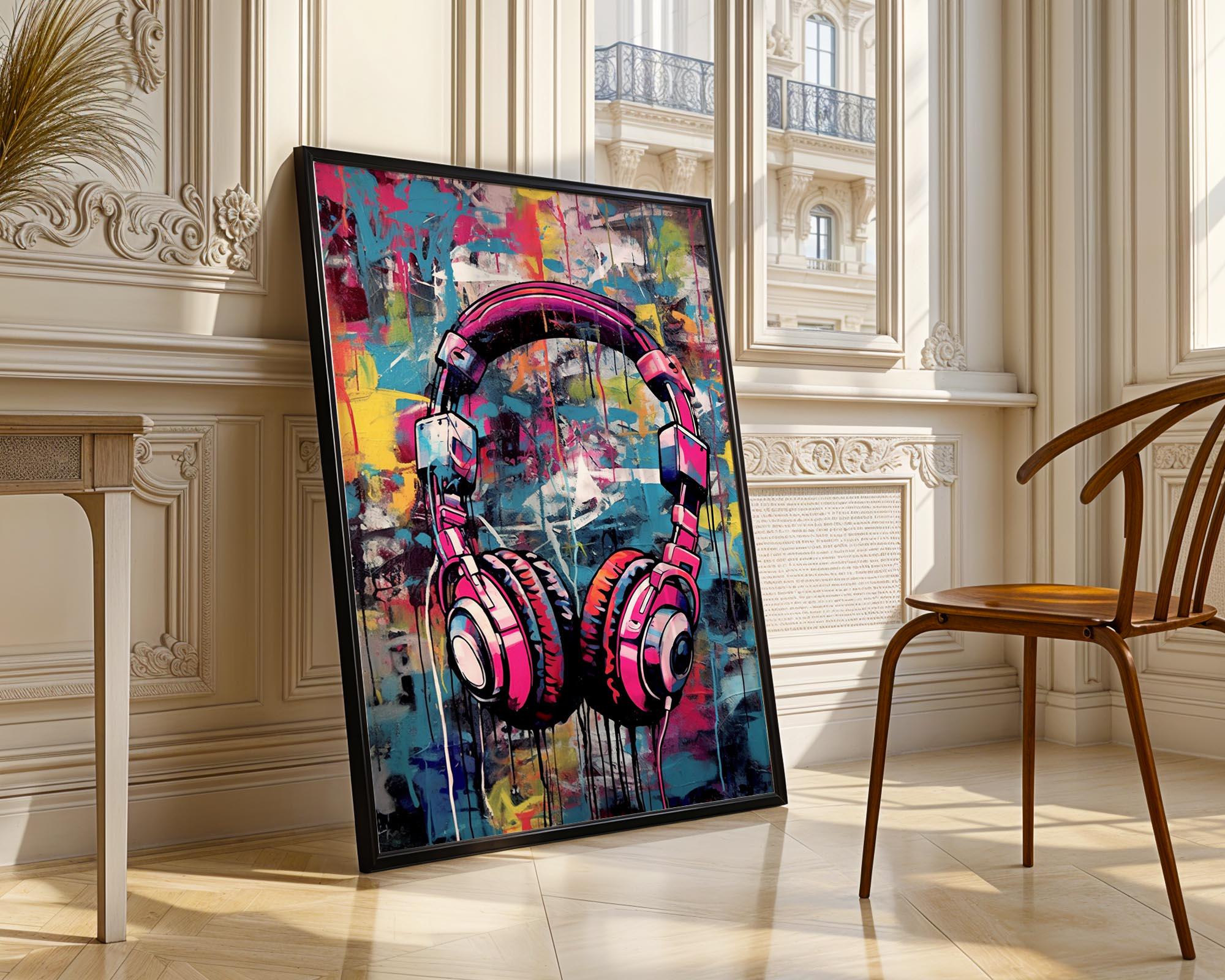 Music Headphones Graffiti Wall Art - Urban DJ Headphones Graffiti ...