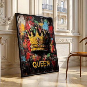 Crown Graffiti Wall Art Set of 3, King Queen Throne Prints, Urban ...