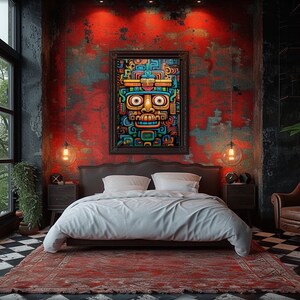 Aztec Face Graffiti Wall Art, Digital Download, Aztec Mythology Wall ...