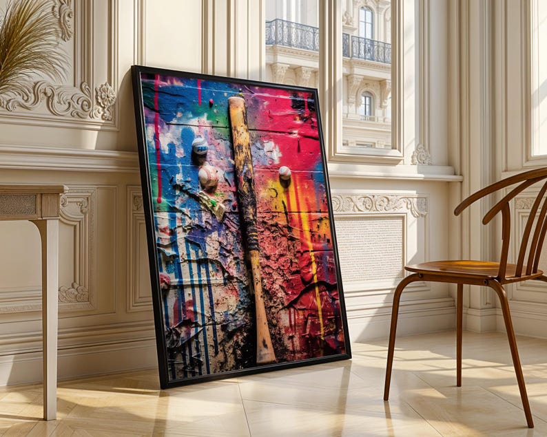 Baseball Bat Graffiti Wall Art, Printable Digital, Colorful Baseball ...