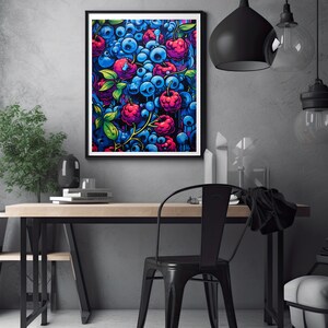 Blueberry Graffiti Wall Art, Printable Digital, Colorful Blueberries ...