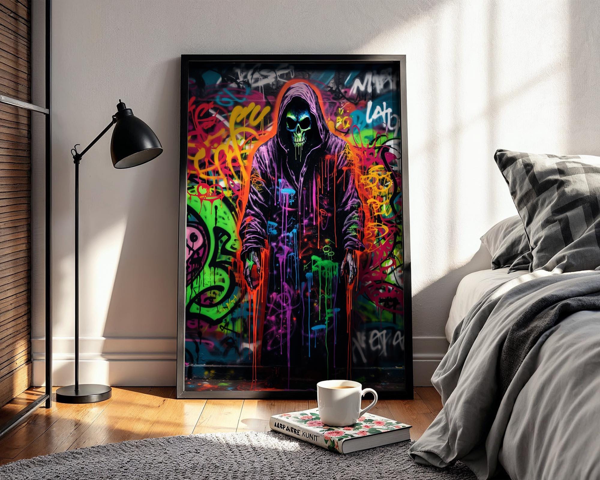 Grim Reaper Graffiti Wall Art, Digital Download Print, Spooky Colorful ...