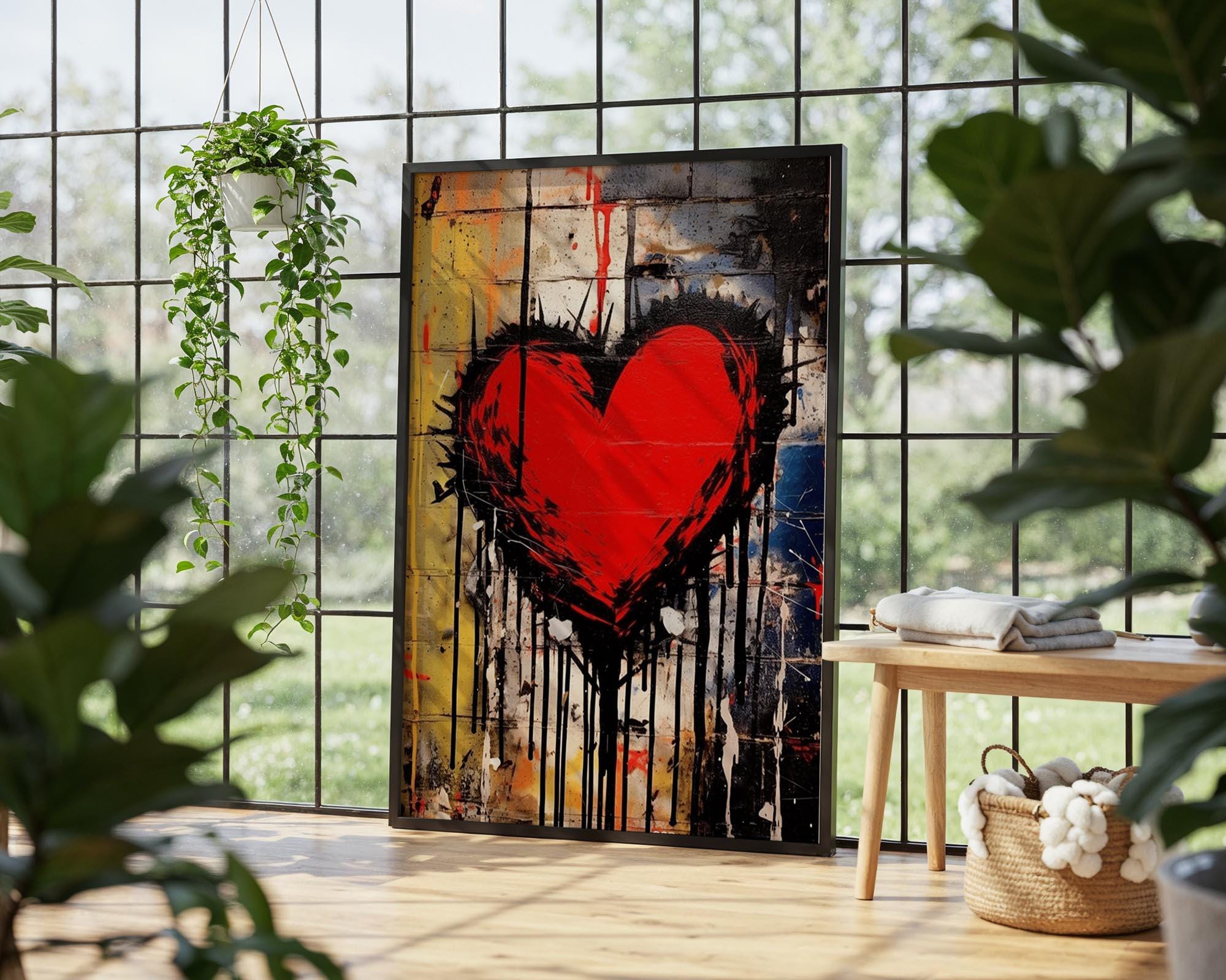 Romantic Heart Street Art Wall Decor, Expressive Colorful Graffiti ...