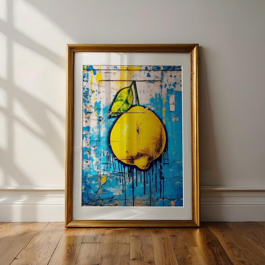 Lemon Graffiti Wall Art, Fruit Painting, Digital Art, Citrus Wall Decor ...