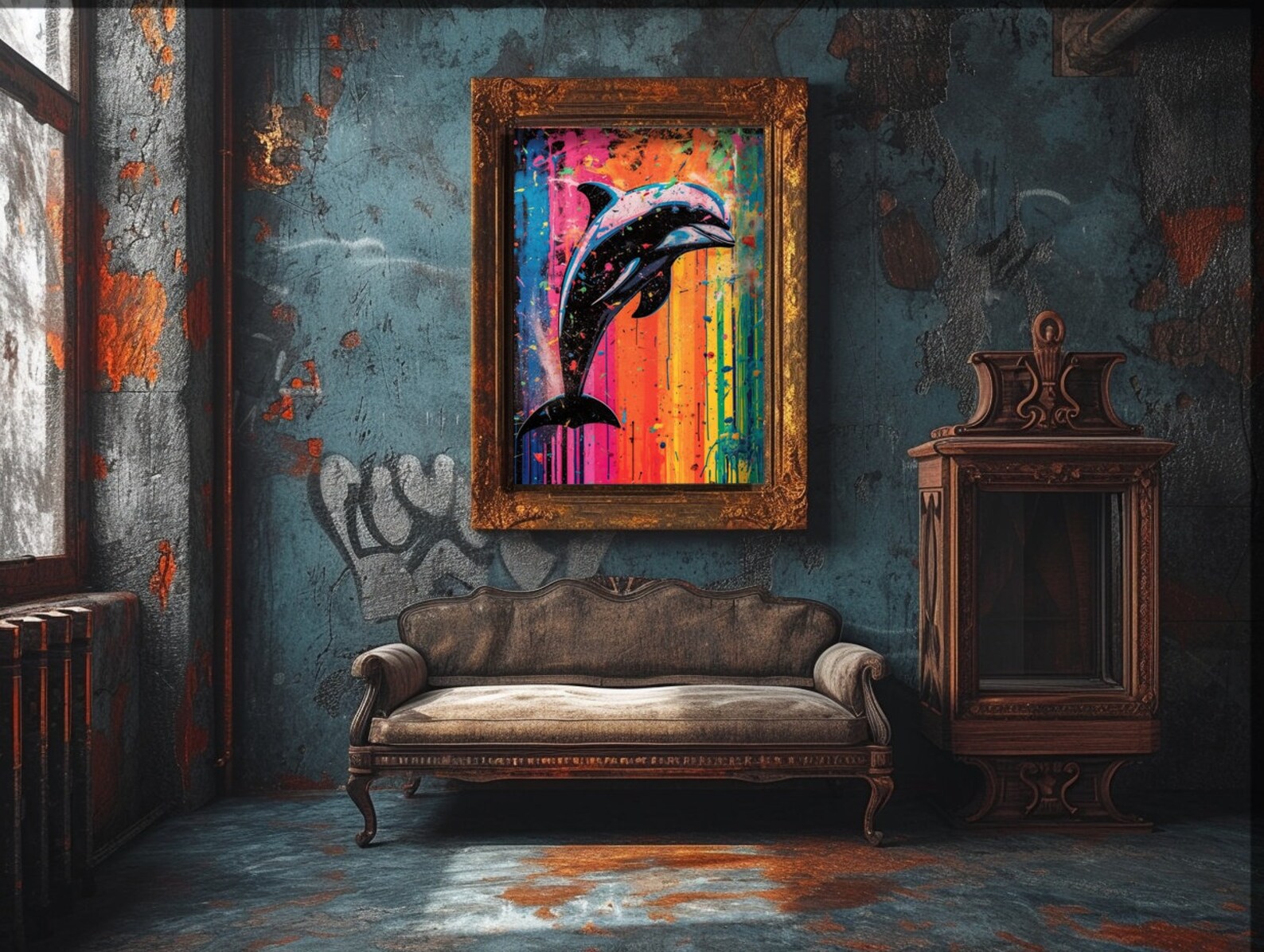 Dolphin Graffiti Wall Art, Printable Digital, Colorful Dolphin Wall ...