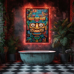 Aztec Face Graffiti Wall Art, Digital Download, Aztec Mythology Wall ...