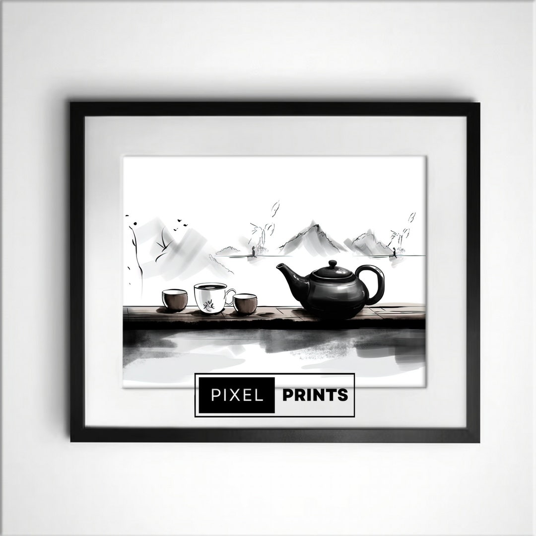 Ink and Marker Drawing Traditional Asian Tea Set Wall Art Print ...