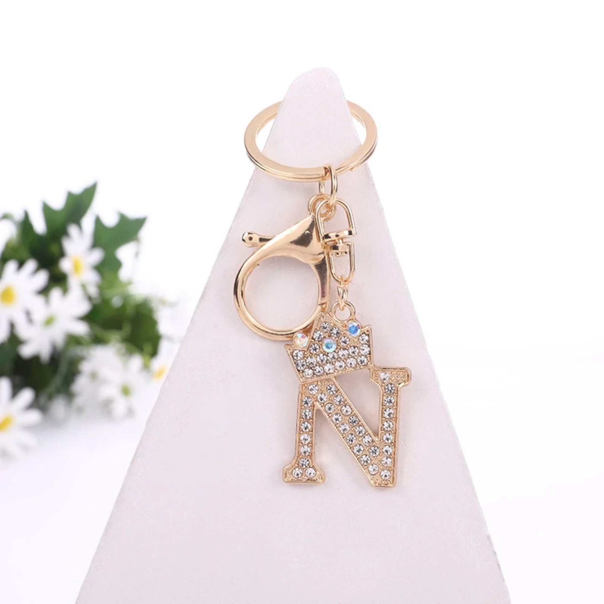 Luxury Crown Fashion A-Z 26 Letter Metal Alphabet Keyring Rhinestone ...