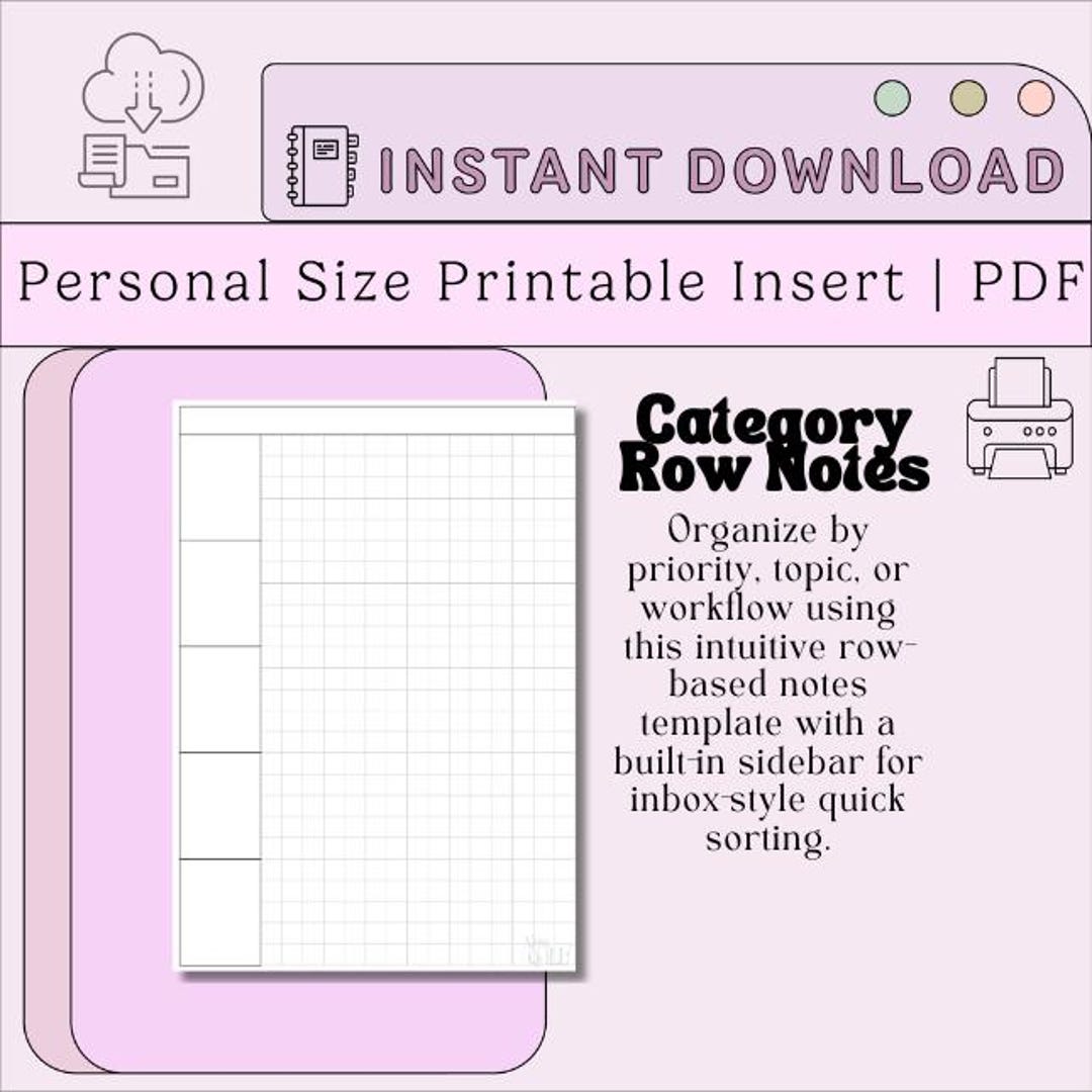 Personal Sized Row and Column Printable Planner Insert NOTES - Etsy
