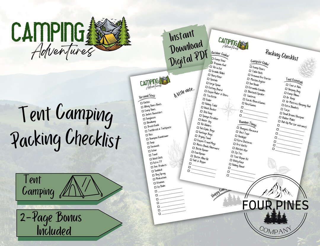 Tent Camping Made Easy – Printable Packing List Digital Download - With ...