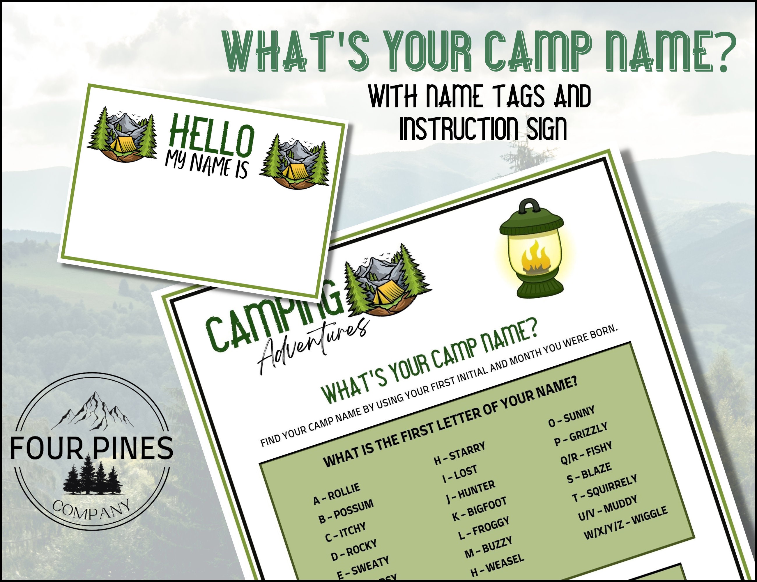 What's My Camp Name Game With Nametags and Sign - Etsy