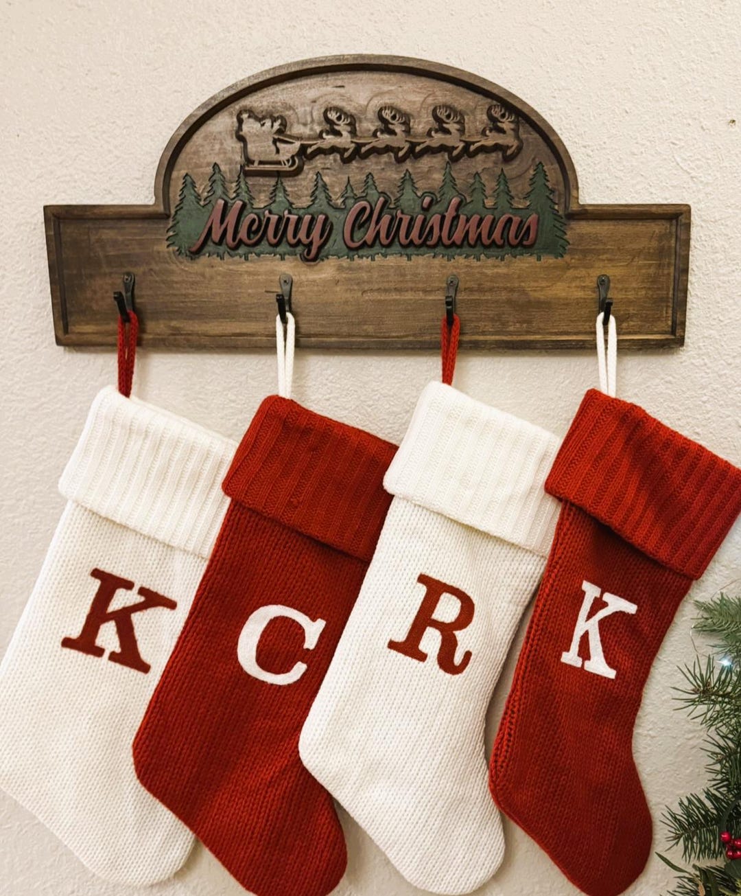 Merry Christmas Stocking Holder / 24" or 30" Custom Stained With Hooks ...