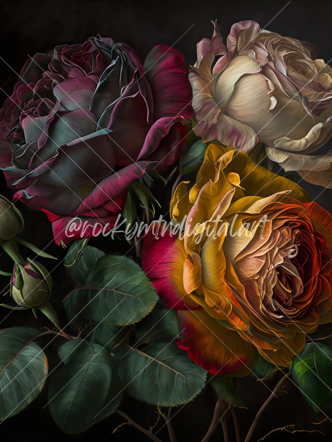 Dark Roses | DIY, Digital Download, Printable, Print at Home, Abstract ...