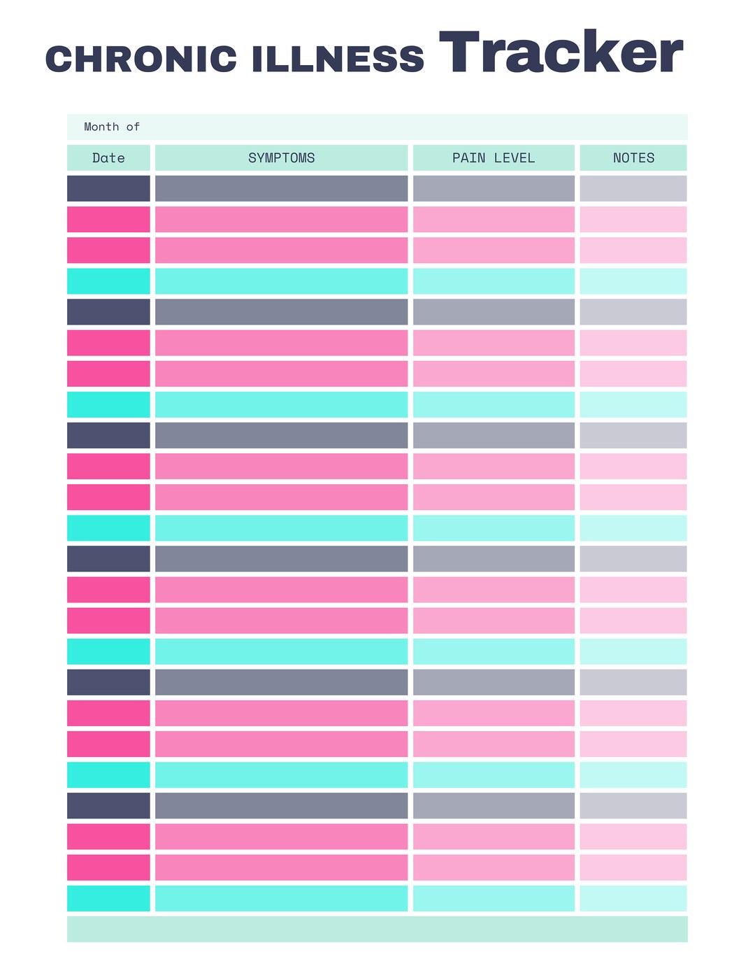 Chronic Illness Tracker, Chronic Illness Symptoms Tracker, Chronic ...
