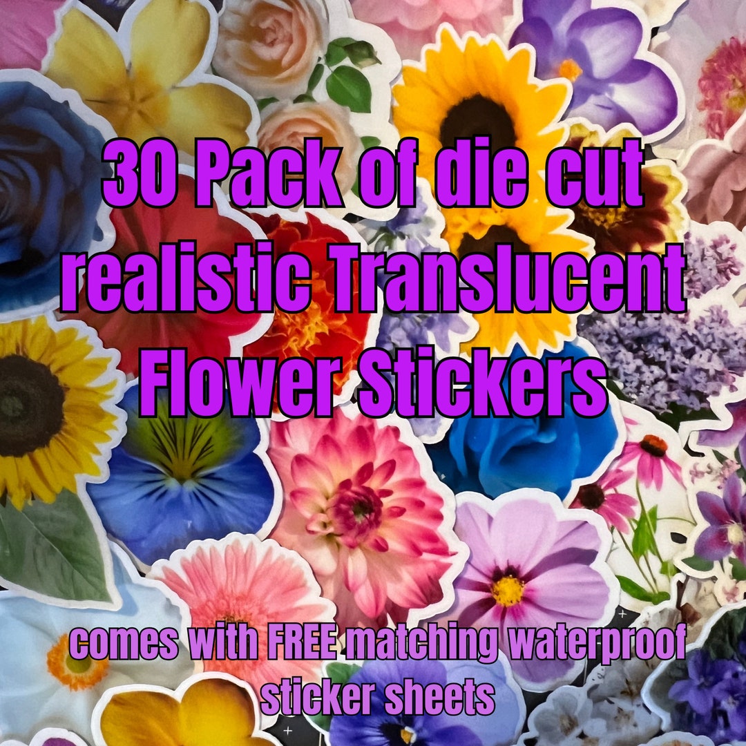 30 Pack of Translucent Realistic Flower Stickers Flower Sticker Pack ...