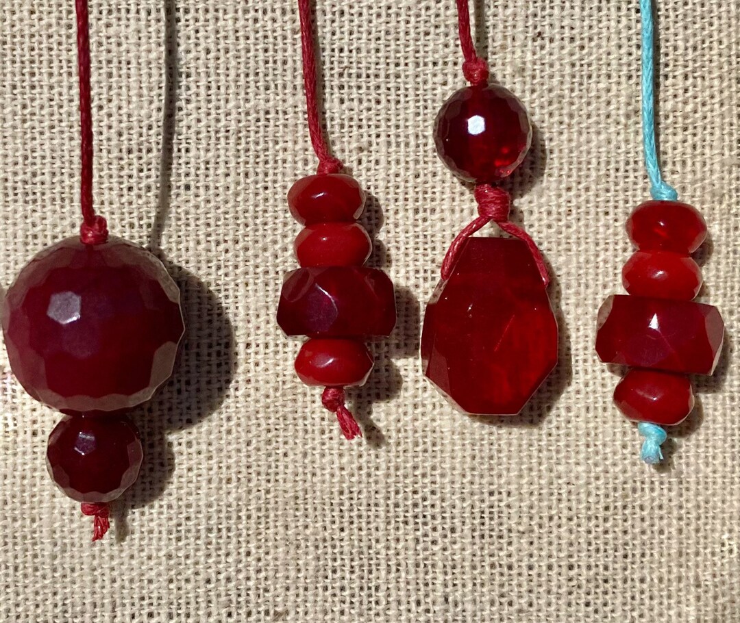 Ruby Light Pendulums Divination Tools - Handmade Red Opalescent Art Glass Beads on Knotted ...