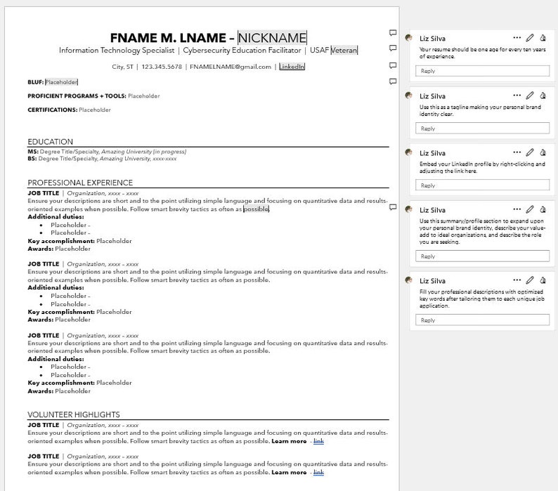 Military Veteran Resume Template Editable CV Civilian Transition Resume ...