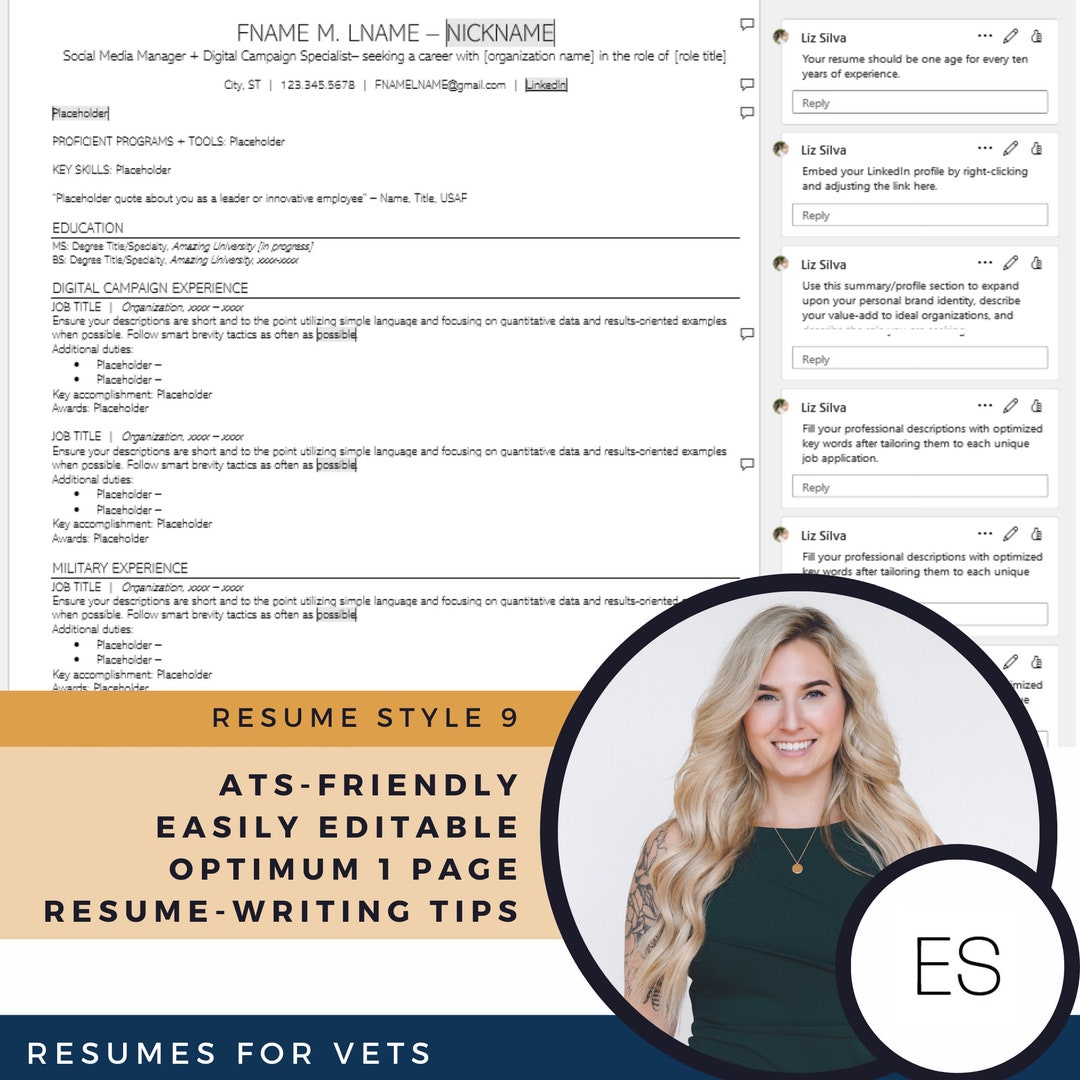 Military Veteran Resume Template | Editable CV | Civilian Transition ...