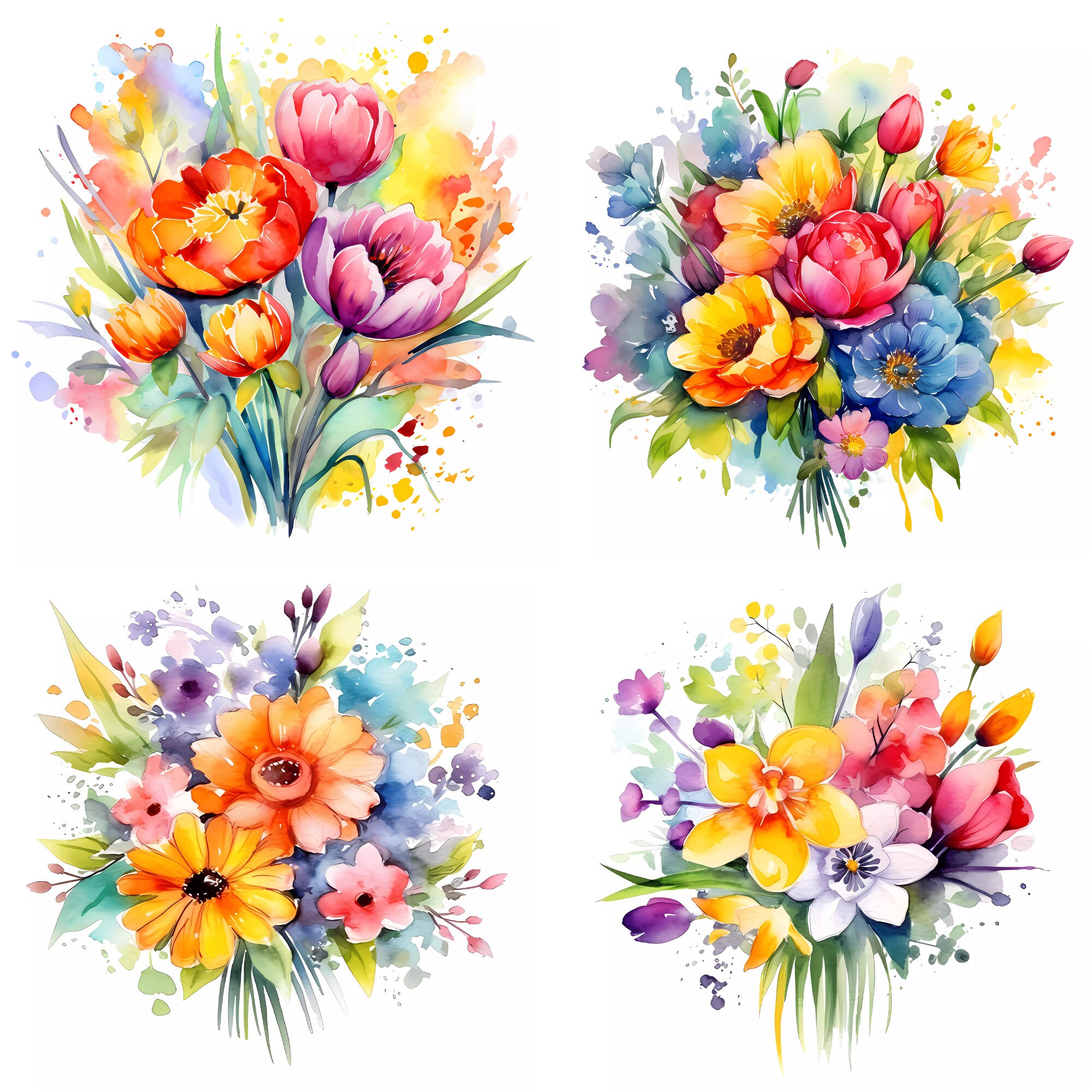 Flowers Clipart, Summer Flowers, May Flowers Clipart, Bouquet of Flower ...