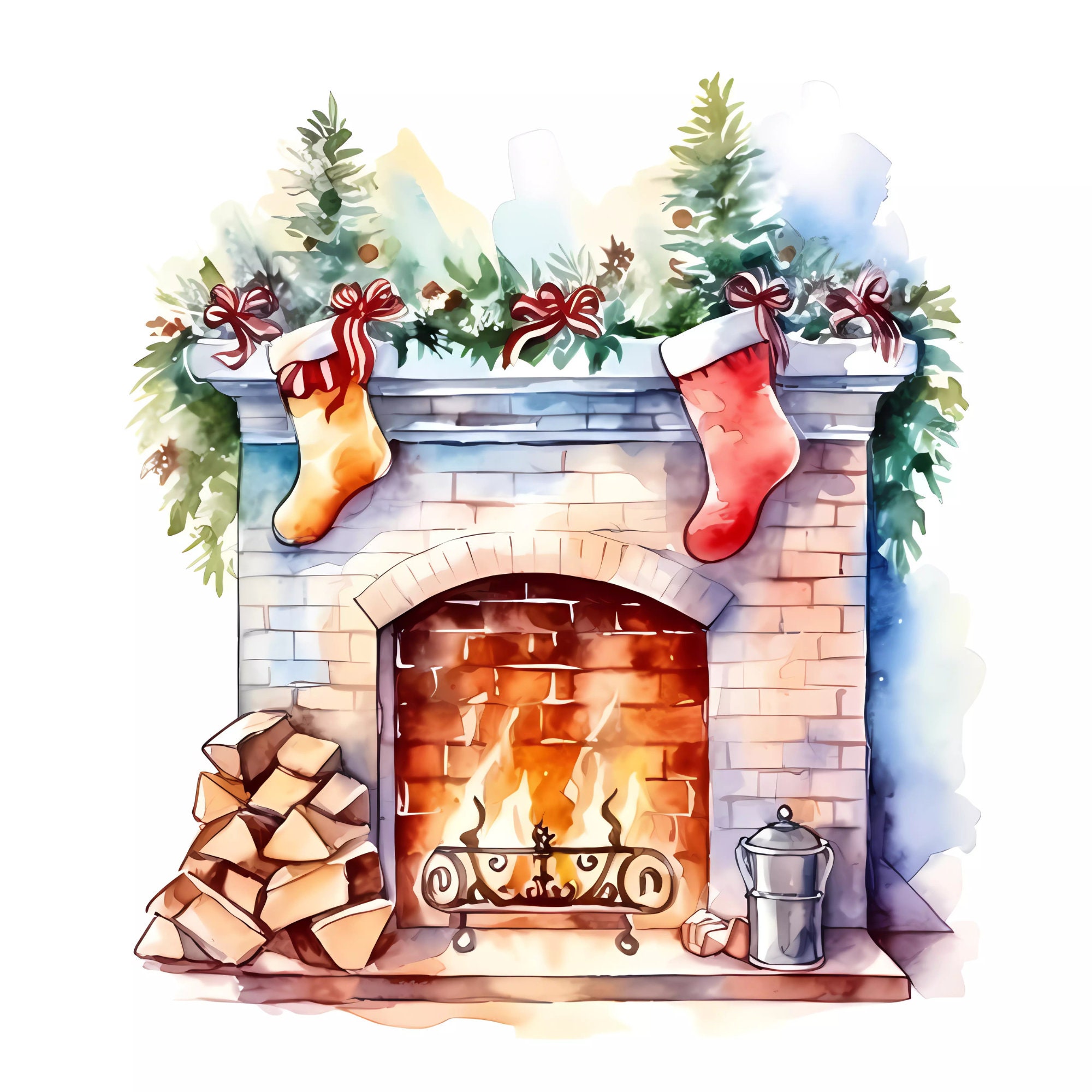 Christmas Fireplace With Stockings Clipart, Christmas Clipart ...