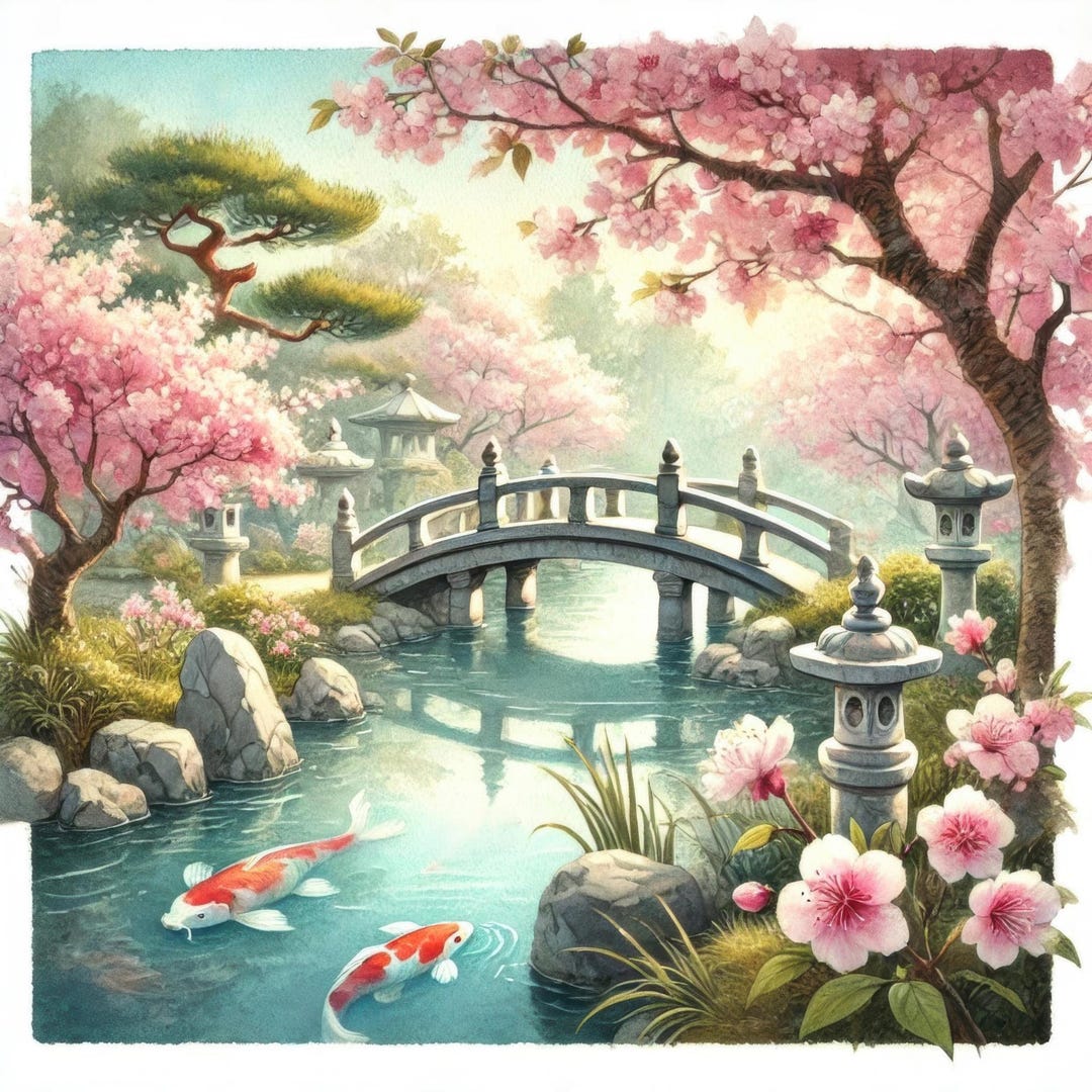 Japan Garden Clipart, Japanese Garden Clipart Digital Paper Commercial ...