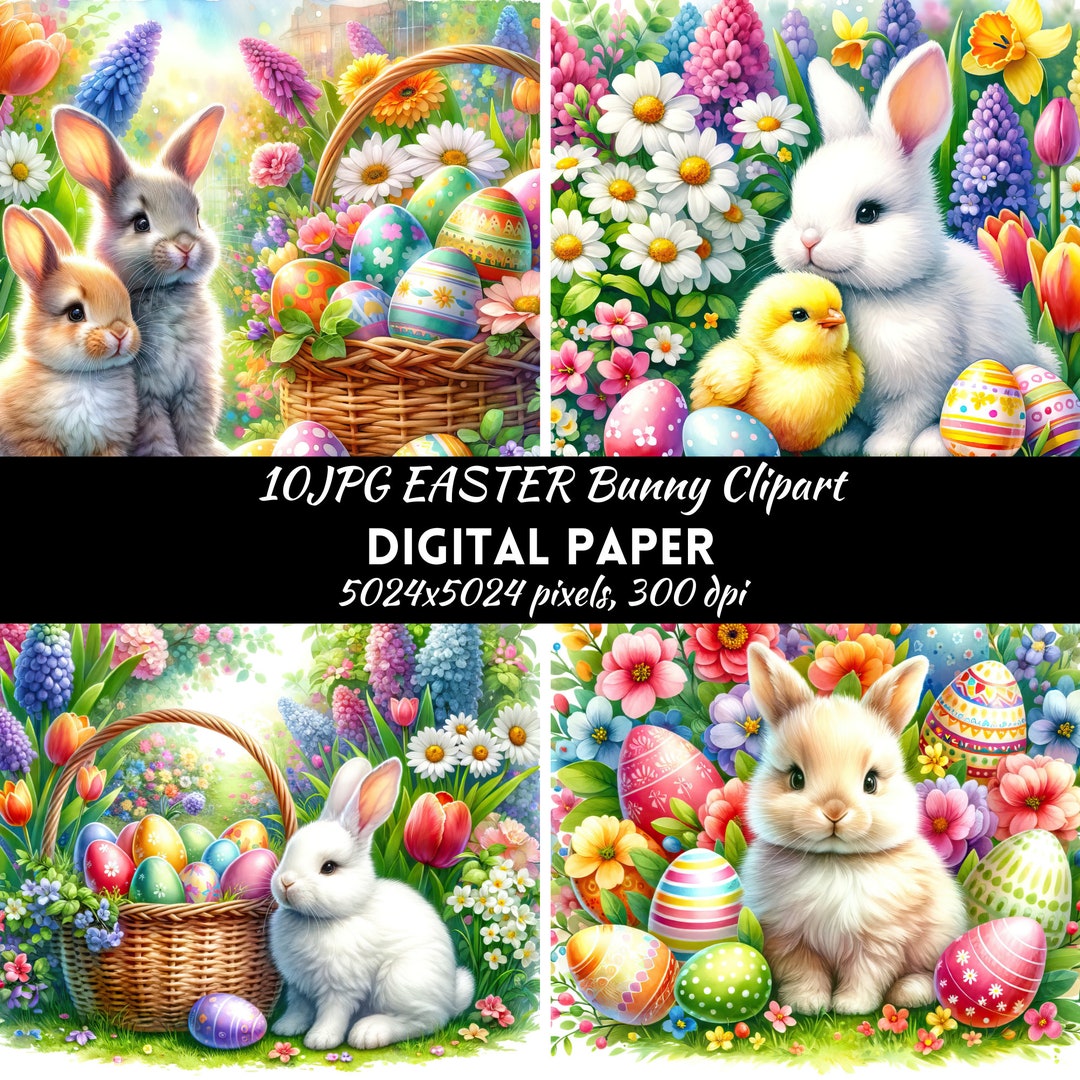 Clipart Easter Bunny, Easter Bunny Clipart Digital Paper, Easter ...