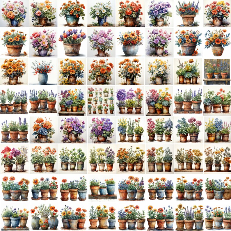 Flower Pot Clipart Digital Paper Commercial Use, Rustic Pots, Printable ...