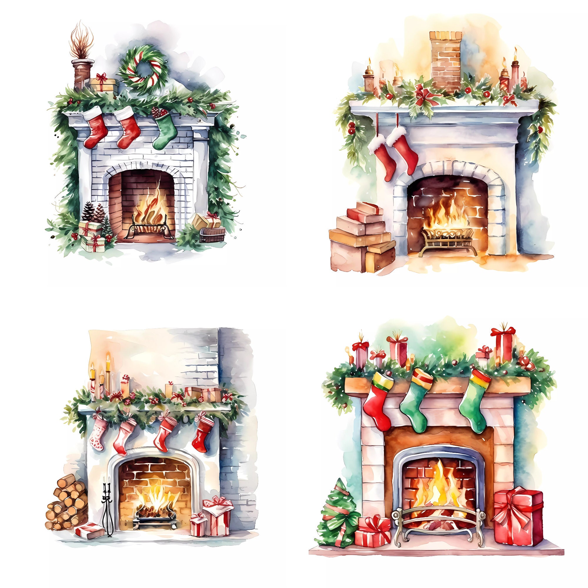 Christmas Fireplace With Stockings Clipart, Christmas Clipart ...