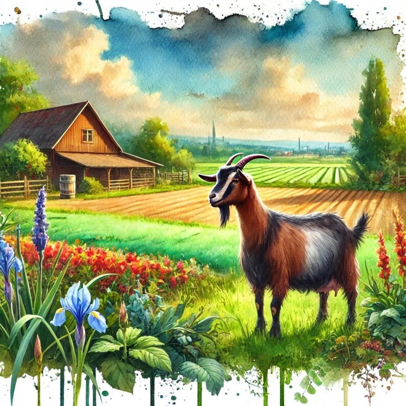 Goat Clipart, Watercolor Goat Clipart Digital Paper Commercial Use ...